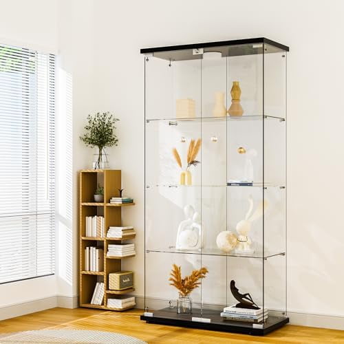 Glass Display Cabinet with Lights and Lock, 2 Doors Curio Cabinet with ...