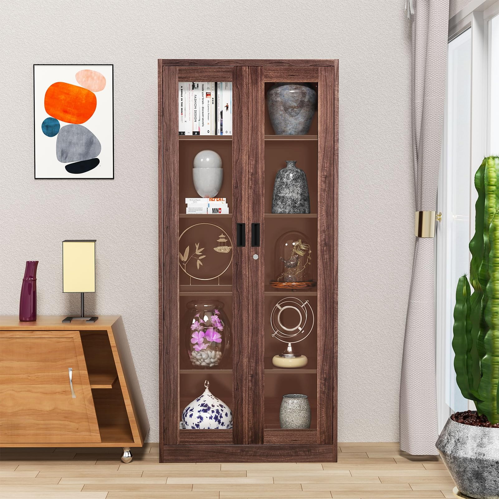 Glass Display Cabinet,Metal Storage Cabinet with Doors and 4 Adjustable ...