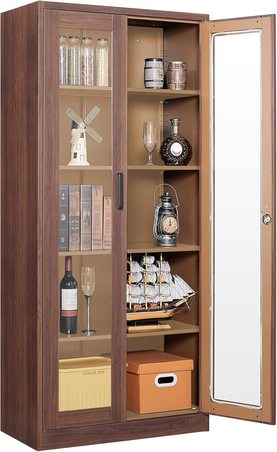 Glass Display Cabinet,Metal Storage Cabinet with Doors and 4 Adjustable ...