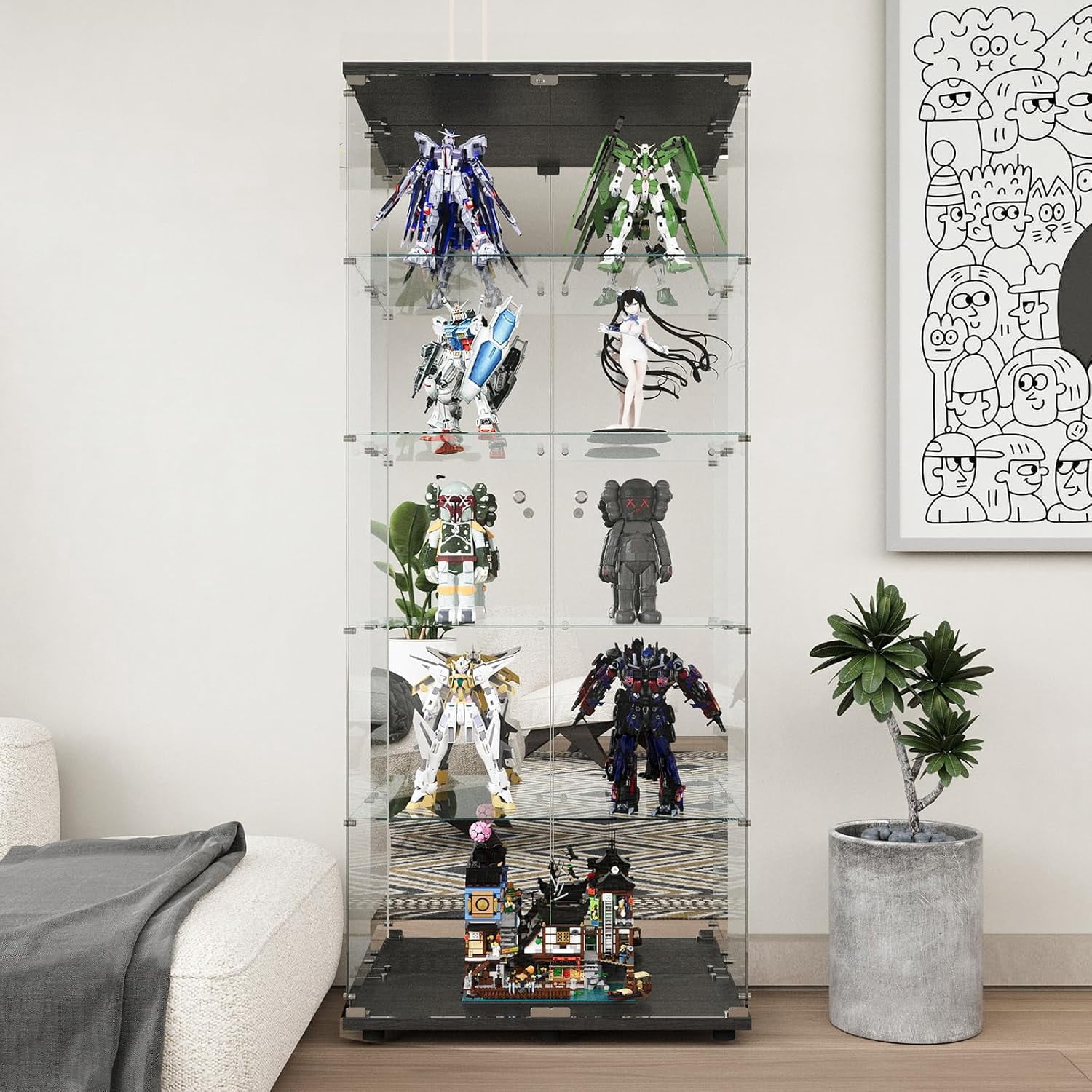 Glass Display Cabinet with 4 Shelves Curio Cabinets for Living Room ...