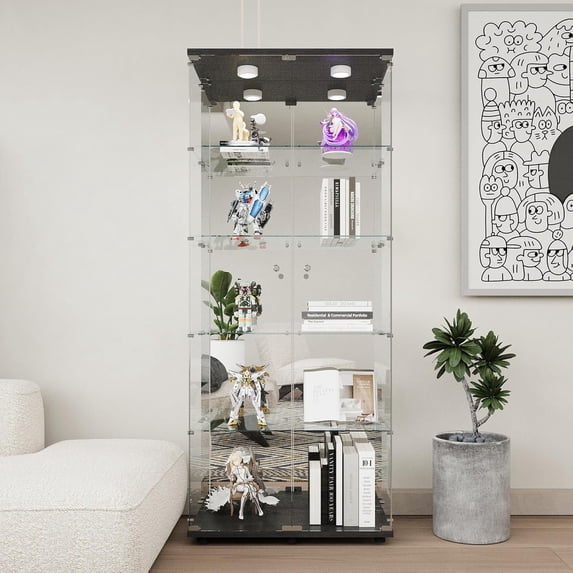 Glass Display Cabinet with 4 Shelves Curio Cabinets for Living Room ...