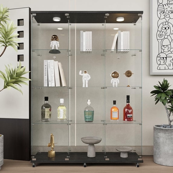 Glass Display Cabinet with 4 Shelves Curio Cabinets for Living Room ...