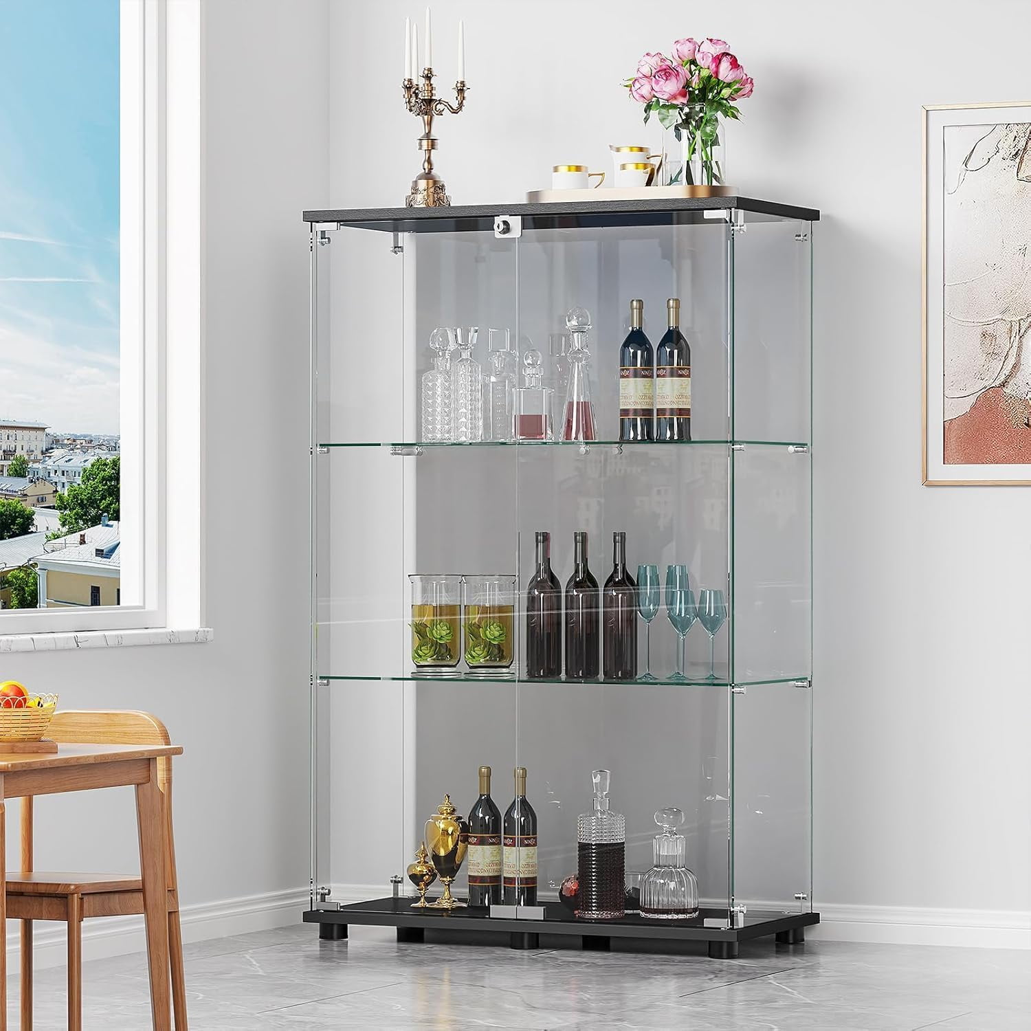 Glass Display Cabinet with 4 Shelves, Double Doors, Floor Standing ...