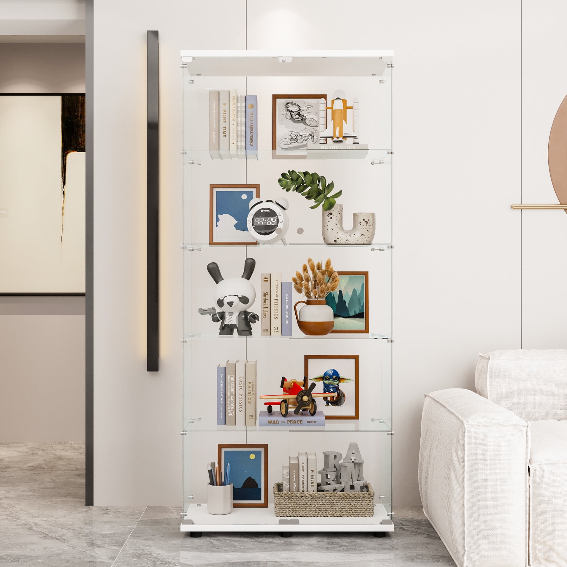 Glass Display Case with Door, Display Cases for Collectibles with 5 ...