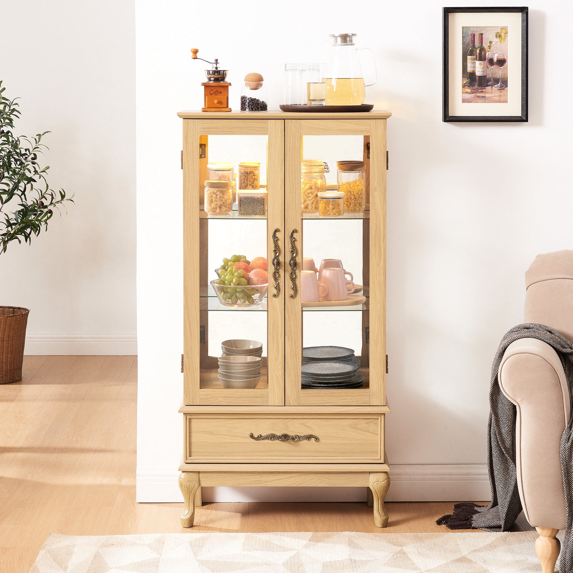 Glass Display Curio | Adjustable Partitions for Custom Display | Light ...