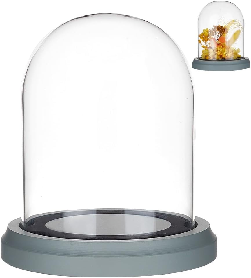 Glass Dome Cover 4.92x5.51 Inch Cloche Bell Jar Terrarium with Wood ...