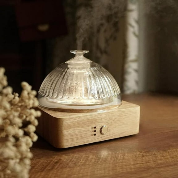 Glass Dome Essential Oil Diffuser with Glass Reservoir & Wood Base-No ...