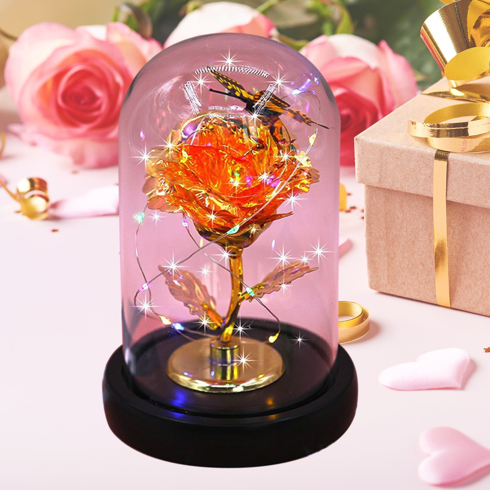 Glass Dome LED Rose Night Light, Eternal Preserved Flower, Romantic ...