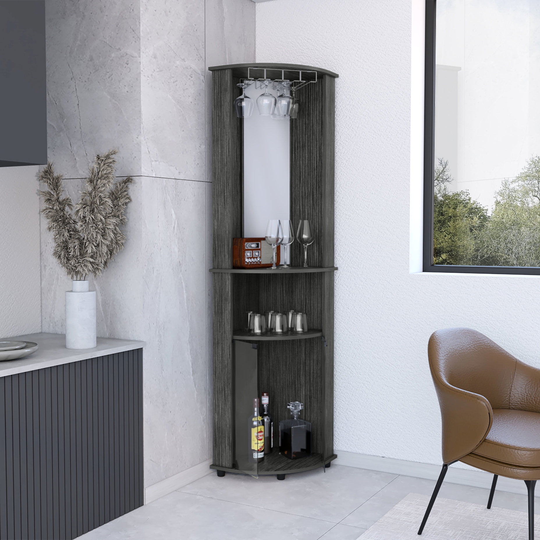Glass Door Bar Cabinet with Rack and Shelves | Present Liquor in ...