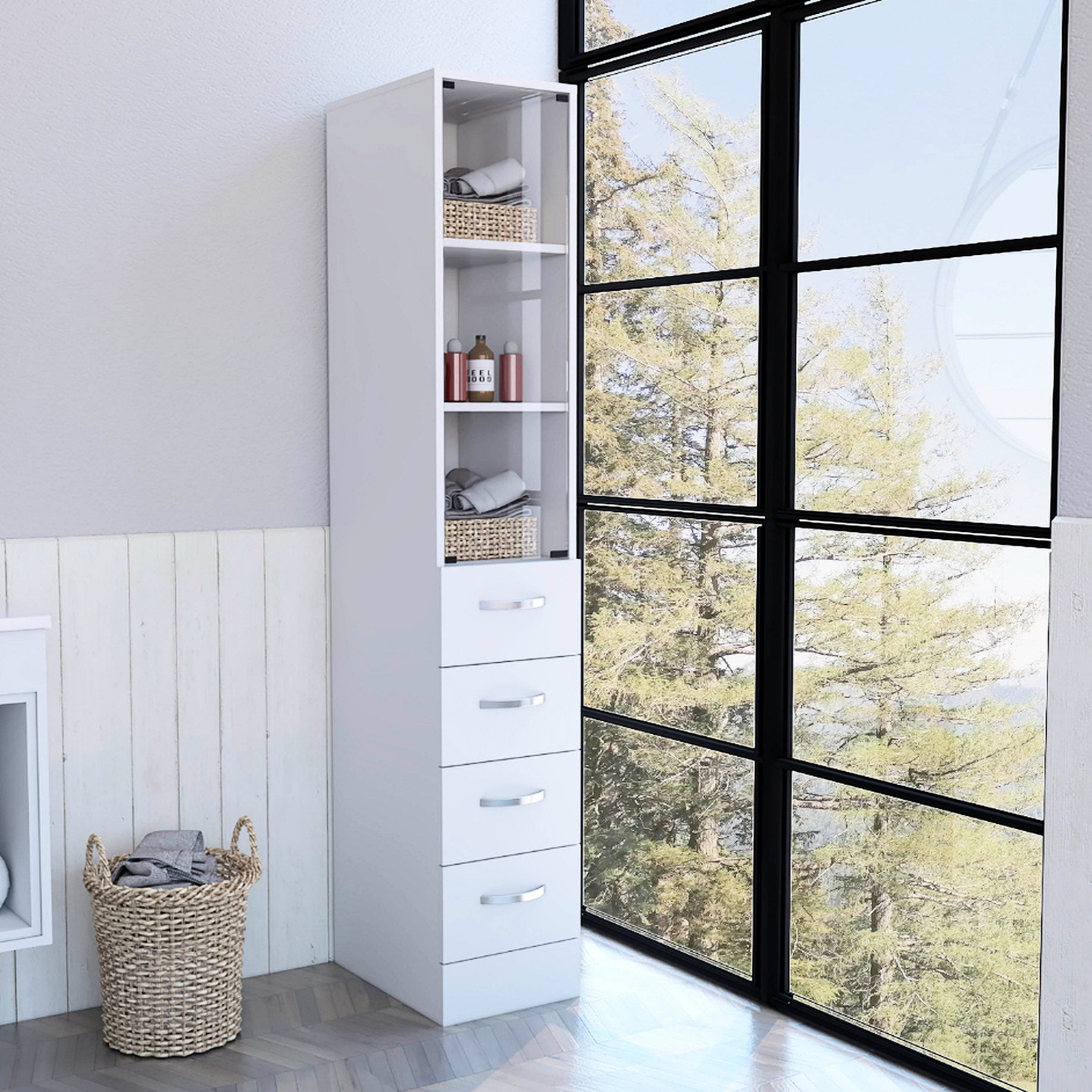 Glass - Door Linen Cabinet | Ideal for Bathroom or Bedroom Storage ...