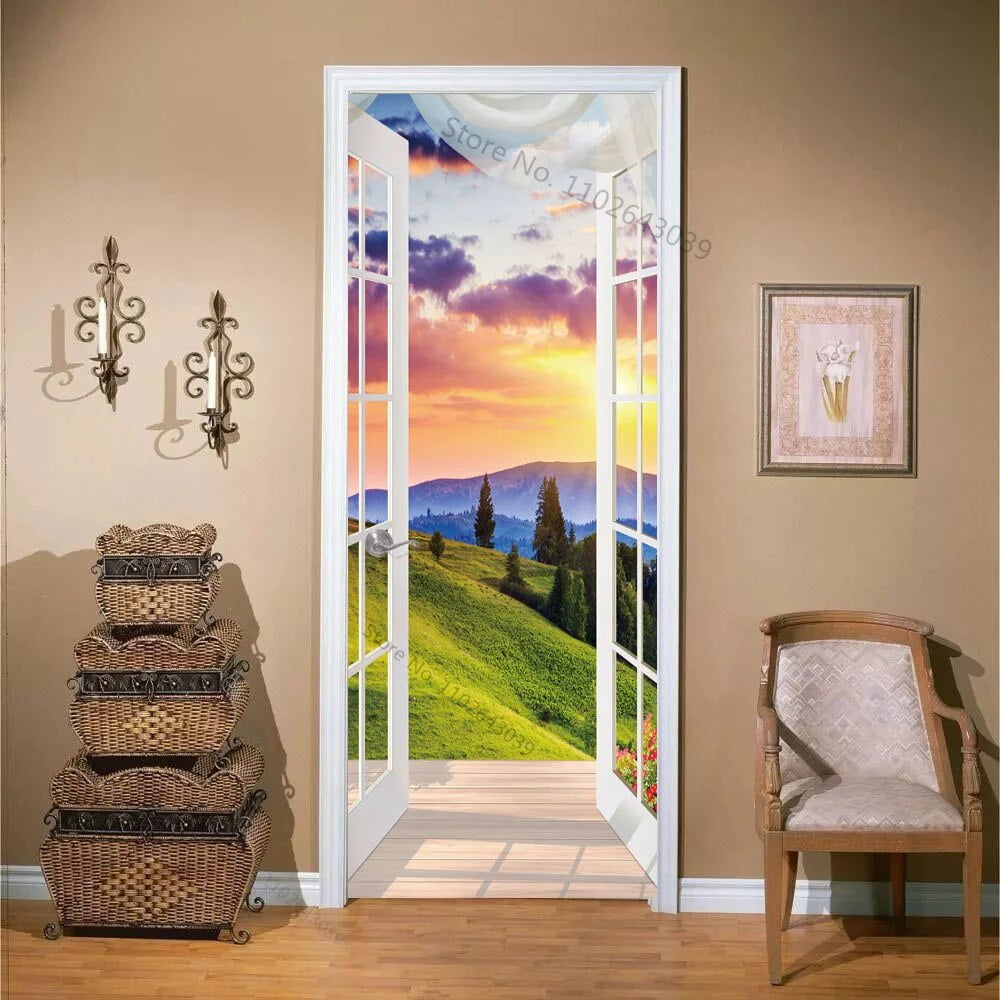 Glass Door Stickers Outside Landscape Beach Adhesive Mural Decoration ...