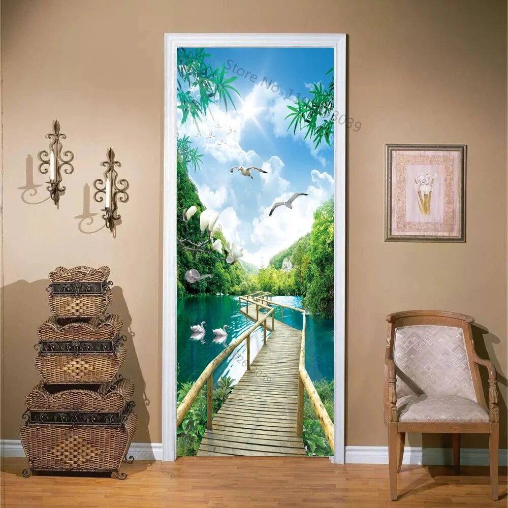 Glass Door Stickers Outside Landscape Beach Adhesive Mural Decoration ...