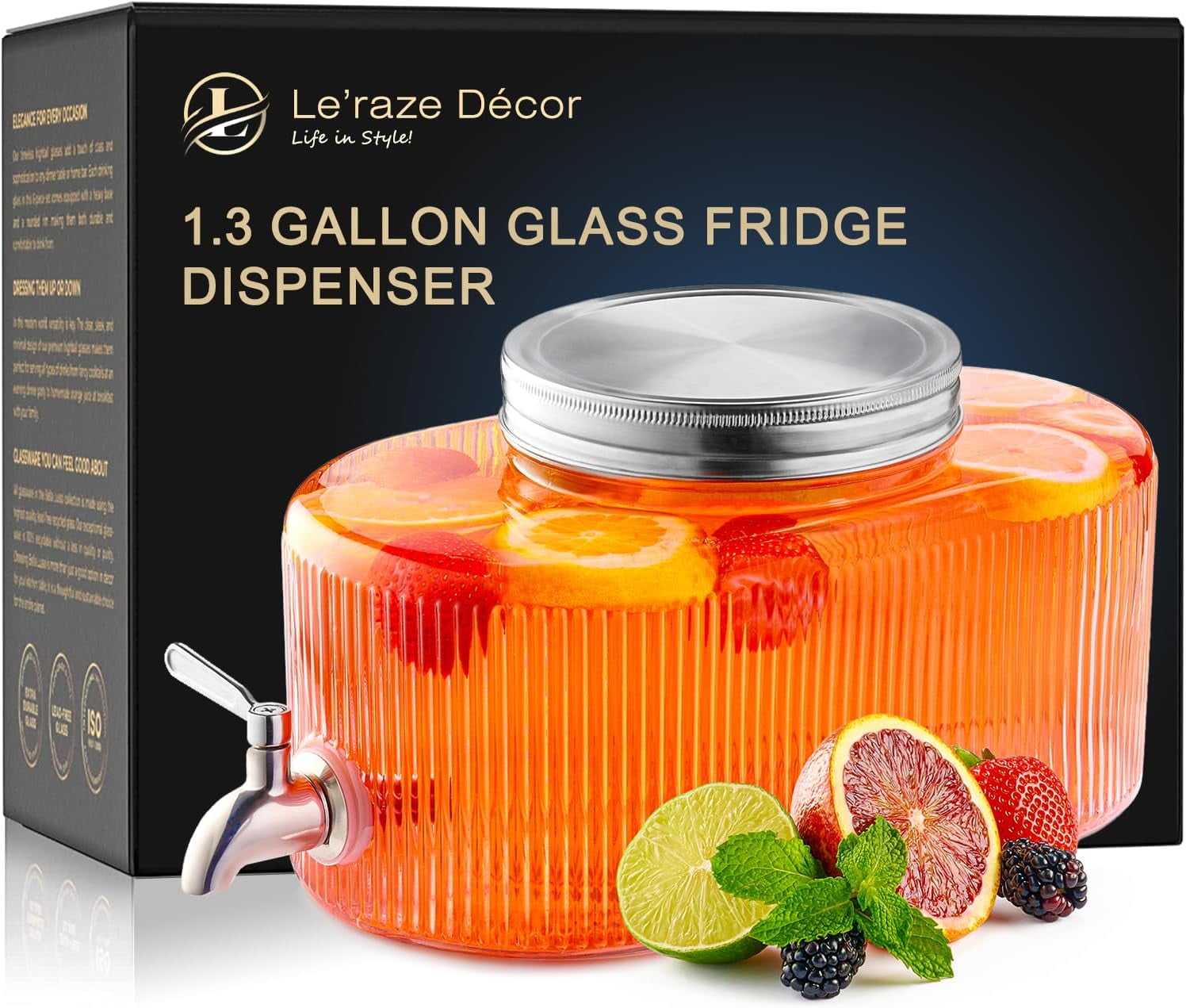 Glass Drink Dispenser for Fridge - 100% Leakproof Stainless Steel ...