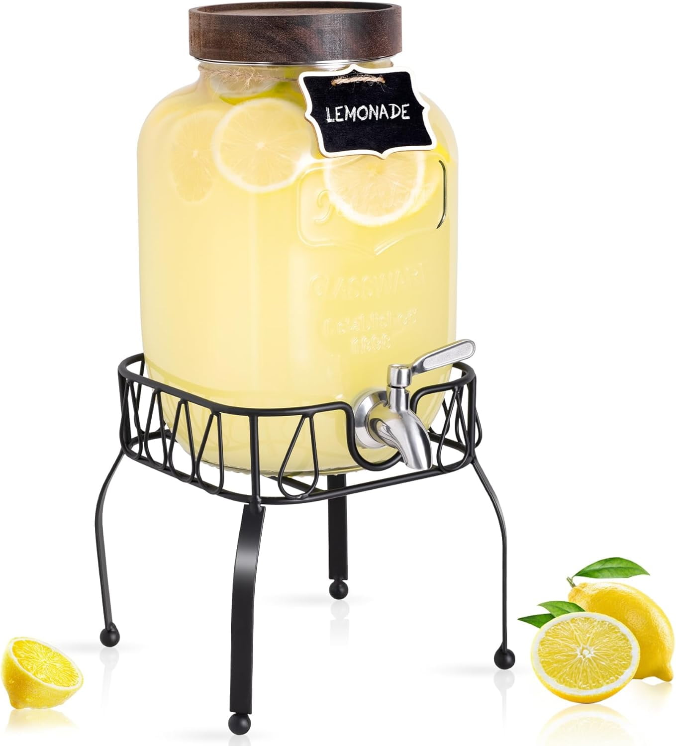 Glass Drink Dispenser for Parties, 1 Gallon Beverage Dispenser with ...