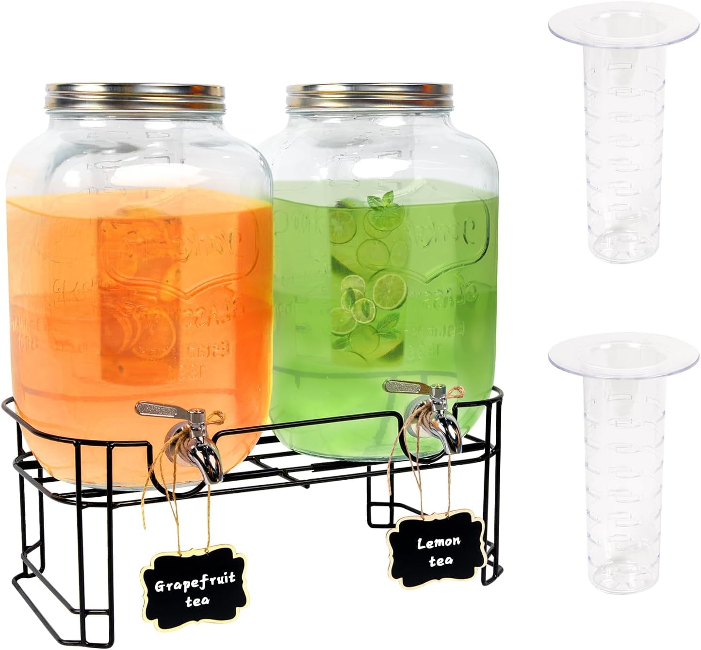 Glass Drink Dispenser with Stainless Steel Spigot,2Pack- 2 Gallon ...