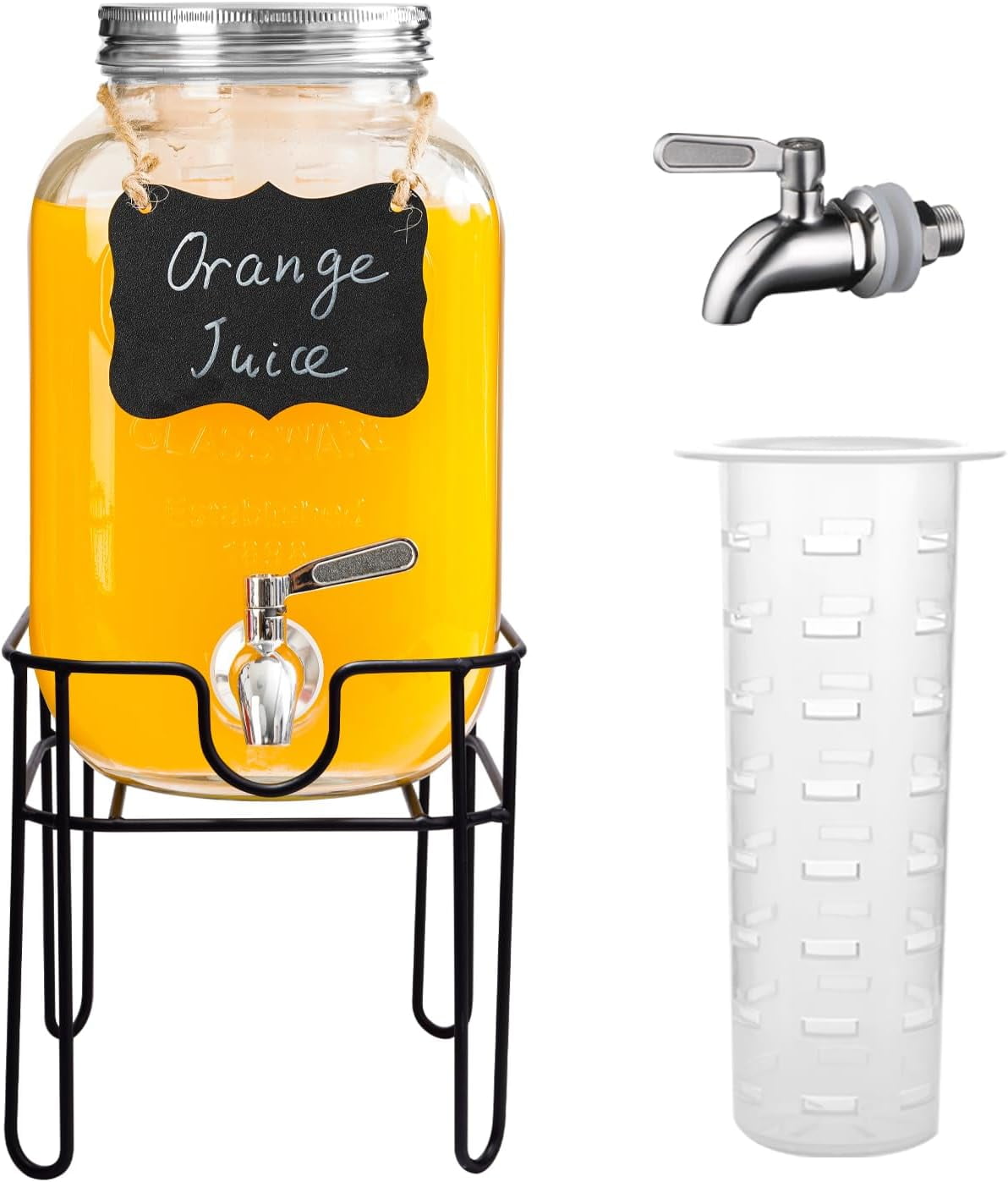 Glass Drink Dispenser with Stand,1 Pack 1.2 Gallon Beverage Dispenser ...
