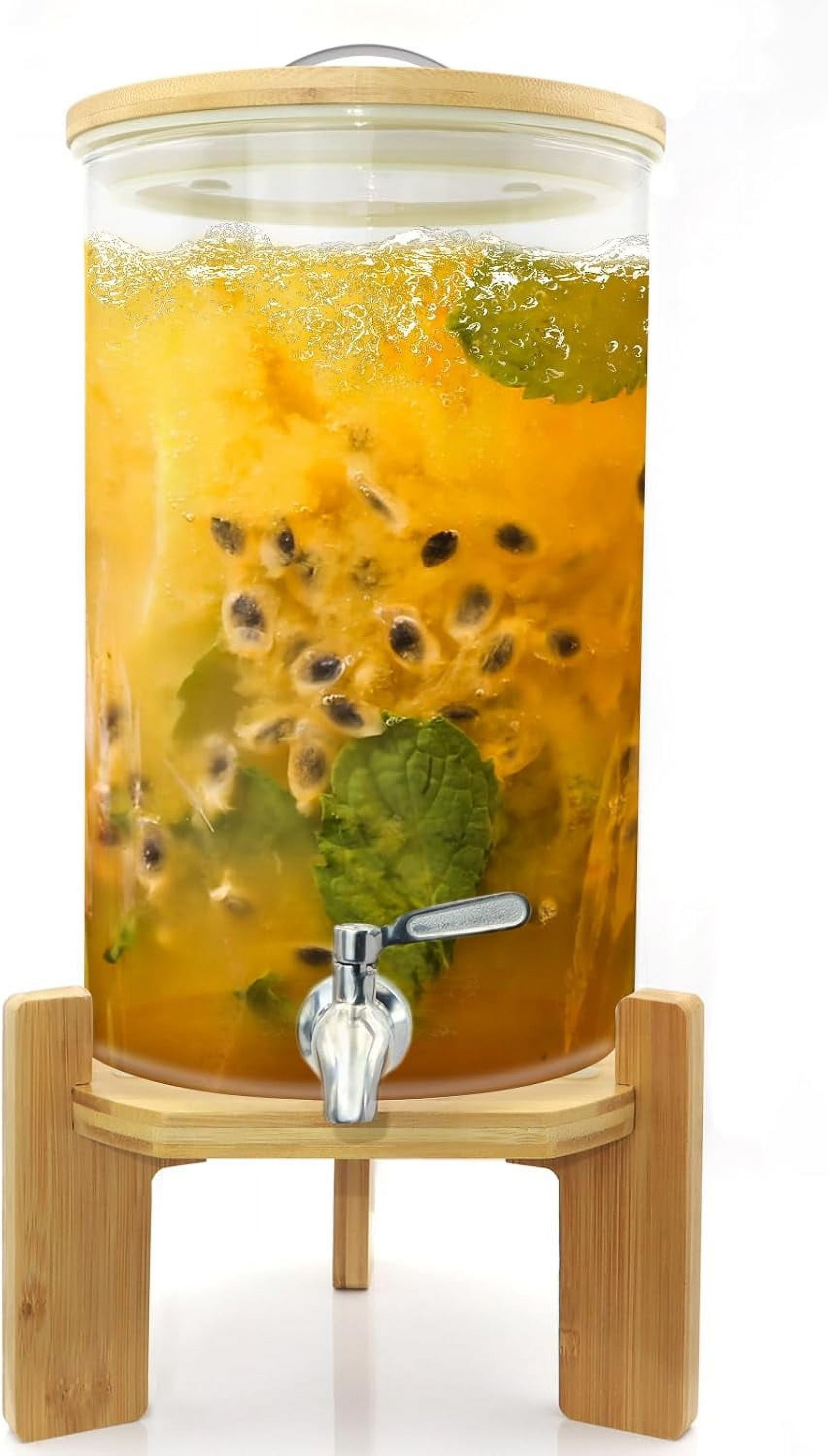 Glass Drink Dispenser with Stand,2.1 Gallons Wood Stand Cold Beverage ...