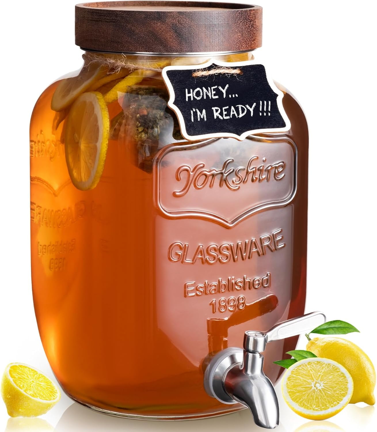 Glass Drink Dispenser for Parties, 1 Gallon Beverage Dispenser with ...