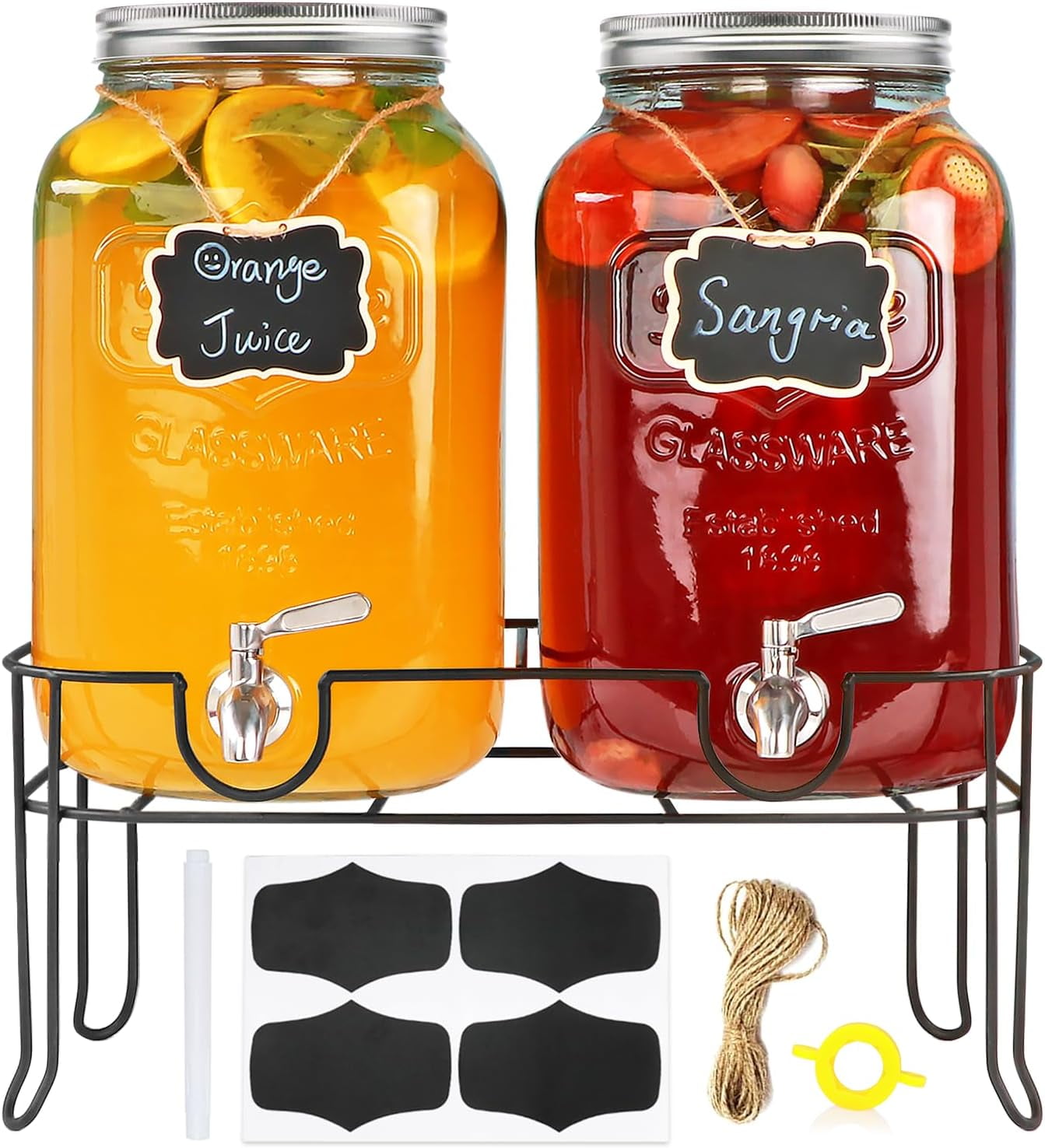 2-Gallon Drink Dispenser,Glass Water Dispenser with Silver Lid and ...