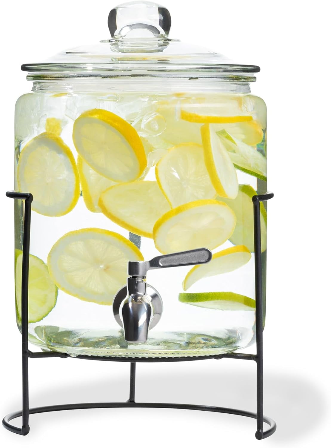 Glass Drink Dispenser with Stand - 1 Gallon Large Beverage, Juice ...