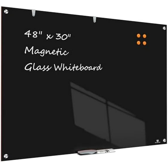 Glass Dry-Erase Board - 48 x 30 Inches Wall Mounted Black Glass ...