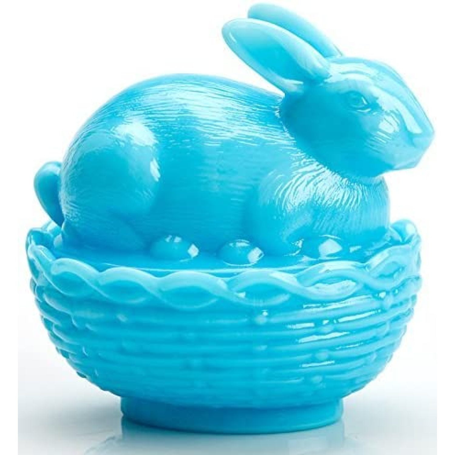 Glass Easter Bunny Rabbit on Covered Dish Mosser Glass (Robin Egg Blue ...
