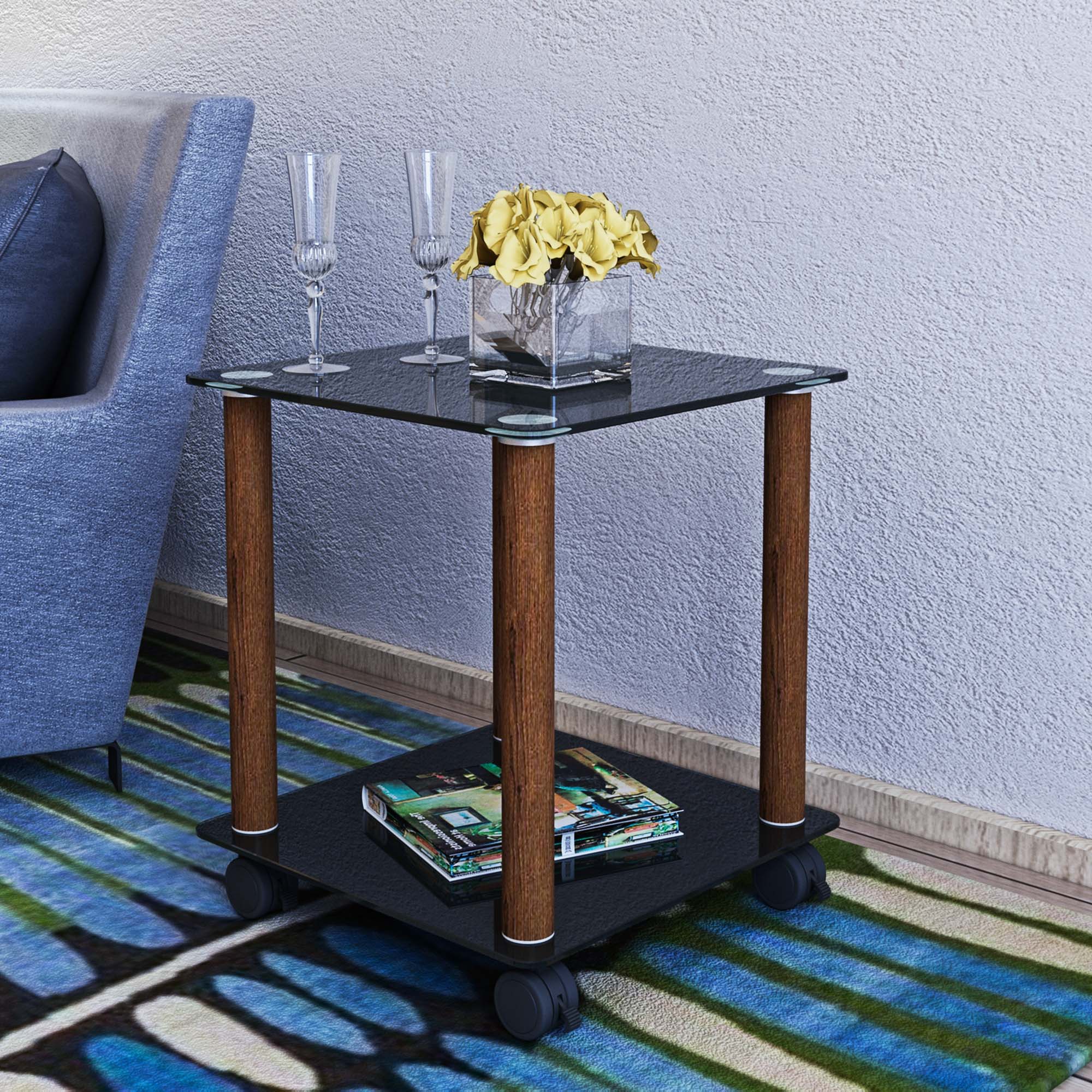 Glass End Table Living Room Table, Modern Sofa Side Table with Storage ...