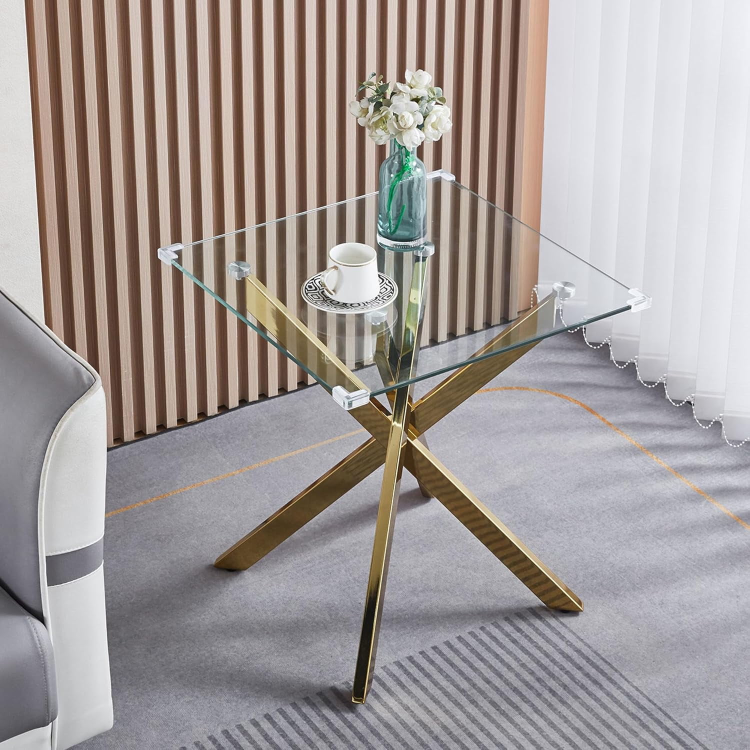 Glass End Table, Modern Square Side Table with Tempered Glass Top and ...
