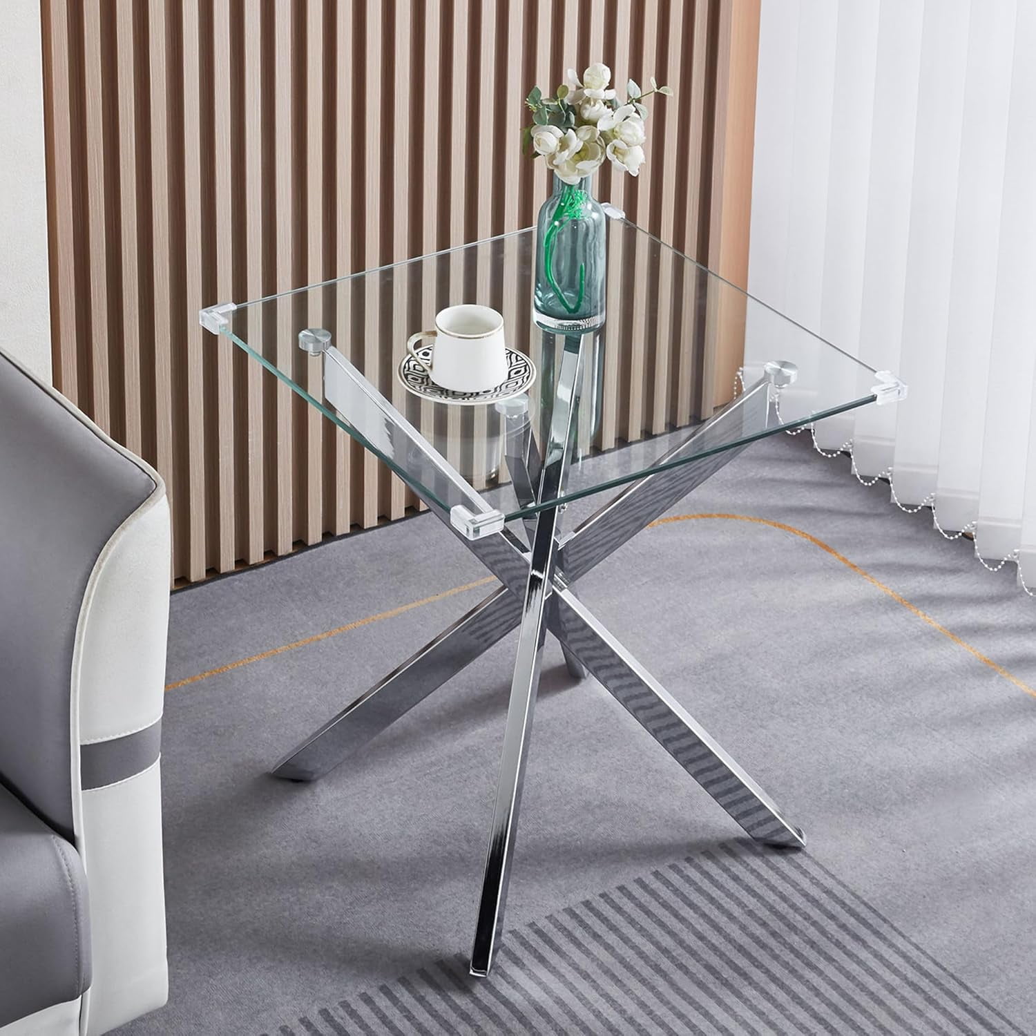 Glass End Table, Modern Square Side Table with Tempered Glass Top and ...