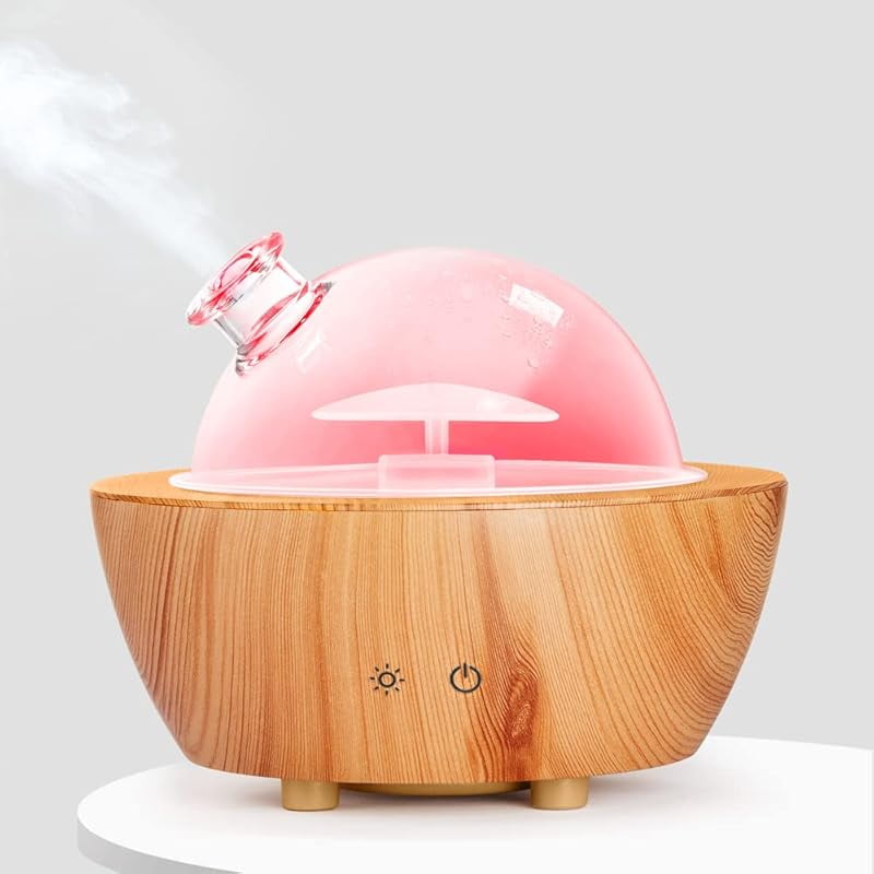 Glass Essential Oil Diffuser Wood Grain Base, 280ml Aromatherapy Cool Mist Humidifier, LED Light ...