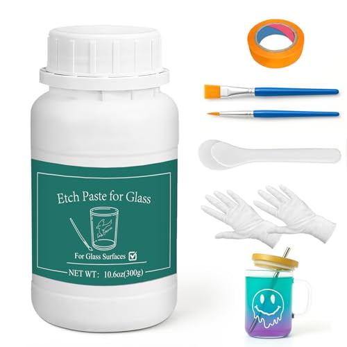 Glass Etch Paste Kit - 300g, Create Permanently Stunning Designs on Glass Surfaces, Perfect for ...
