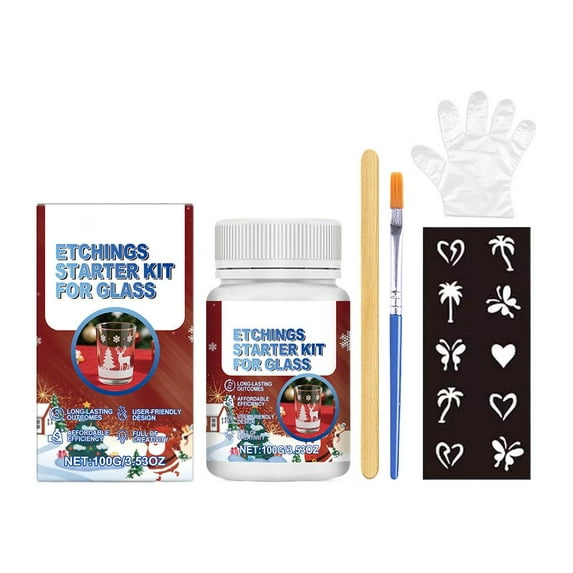 Glass Etching Kit with Stencil,Frosted Glass Etching Kit, Brush & Non ...