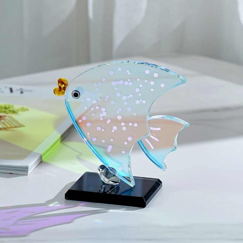Glass Fish Figurine，Crystal Fish Ornament Glass Fish Desktop Statue ...