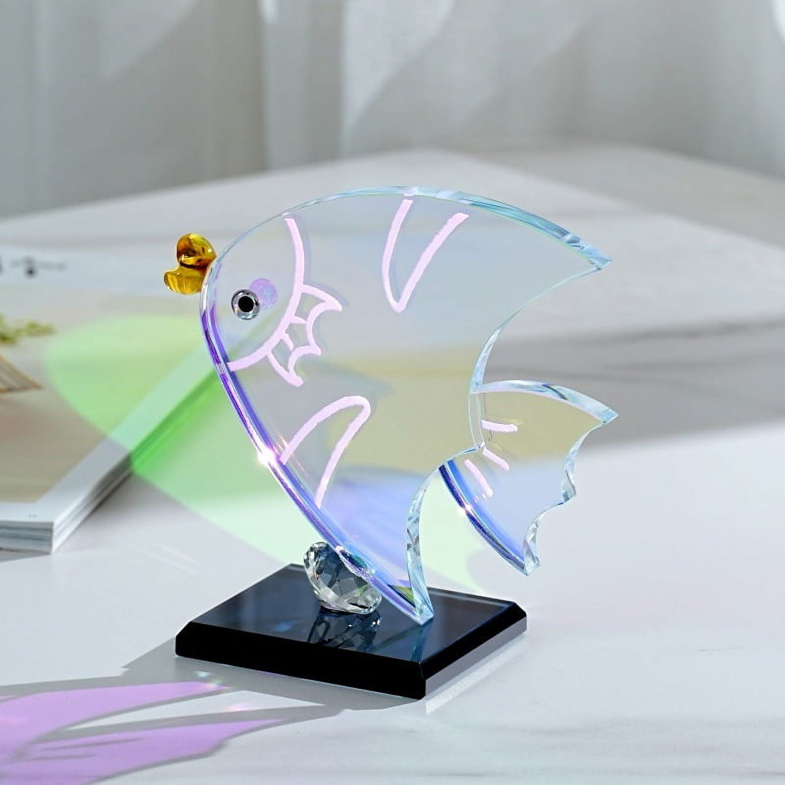 Glass Fish Figurine，Crystal Fish Ornament Glass Fish Desktop Statue ...