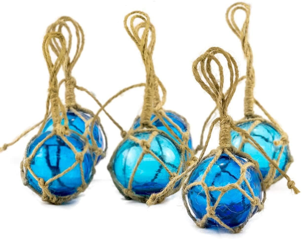 Glass Fishing Floats Japanese Glass Buoys 2" Aqua 6 Pack Nautical Rope ...
