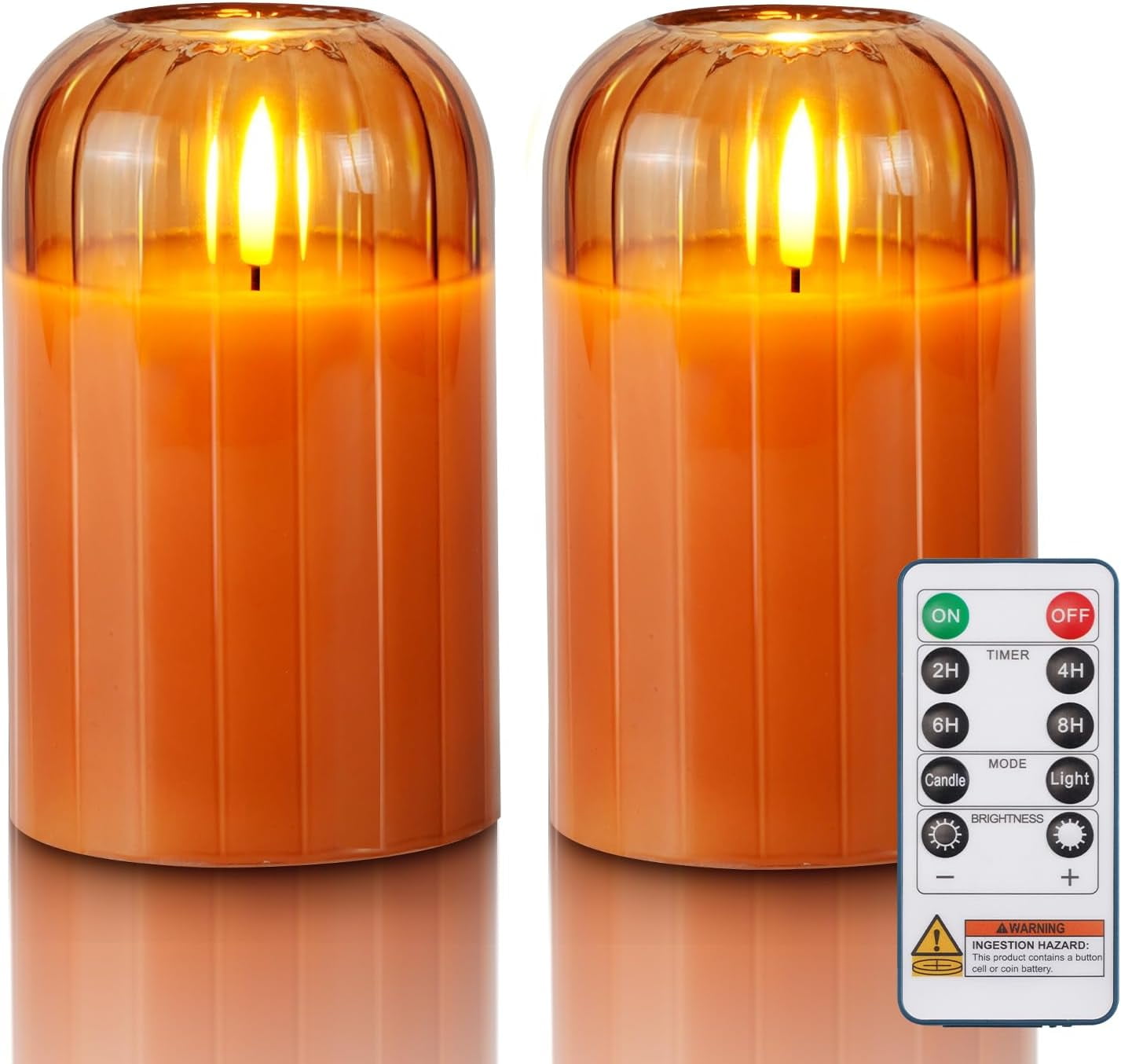 Glass Flameless Candles, Battery Operated Plliar Candles Realistic ...