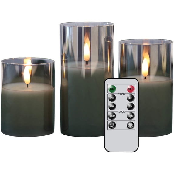 Glass Flameless Flickering LED Candles with Remote & Timer - Wick ...