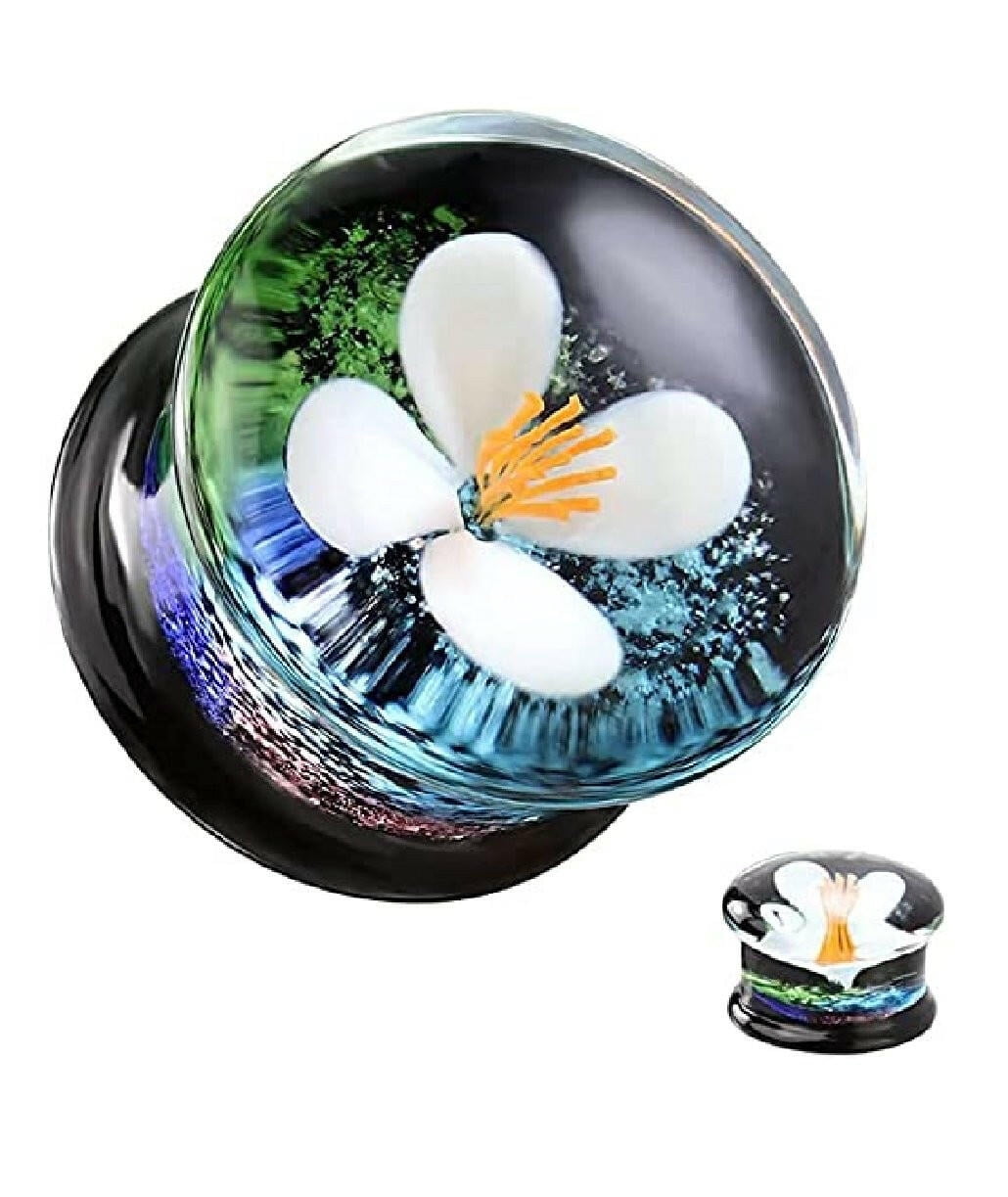 Floating White Flower Double Flare Glass Plug - Walmart.com