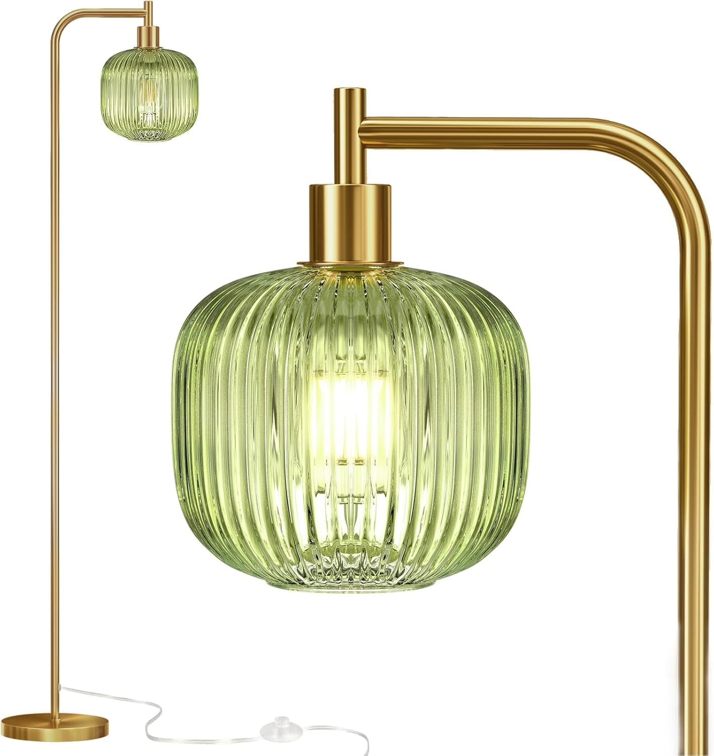 Glass Floor Lamp for Living Room, Modern Standing Lamp with Ribbed ...