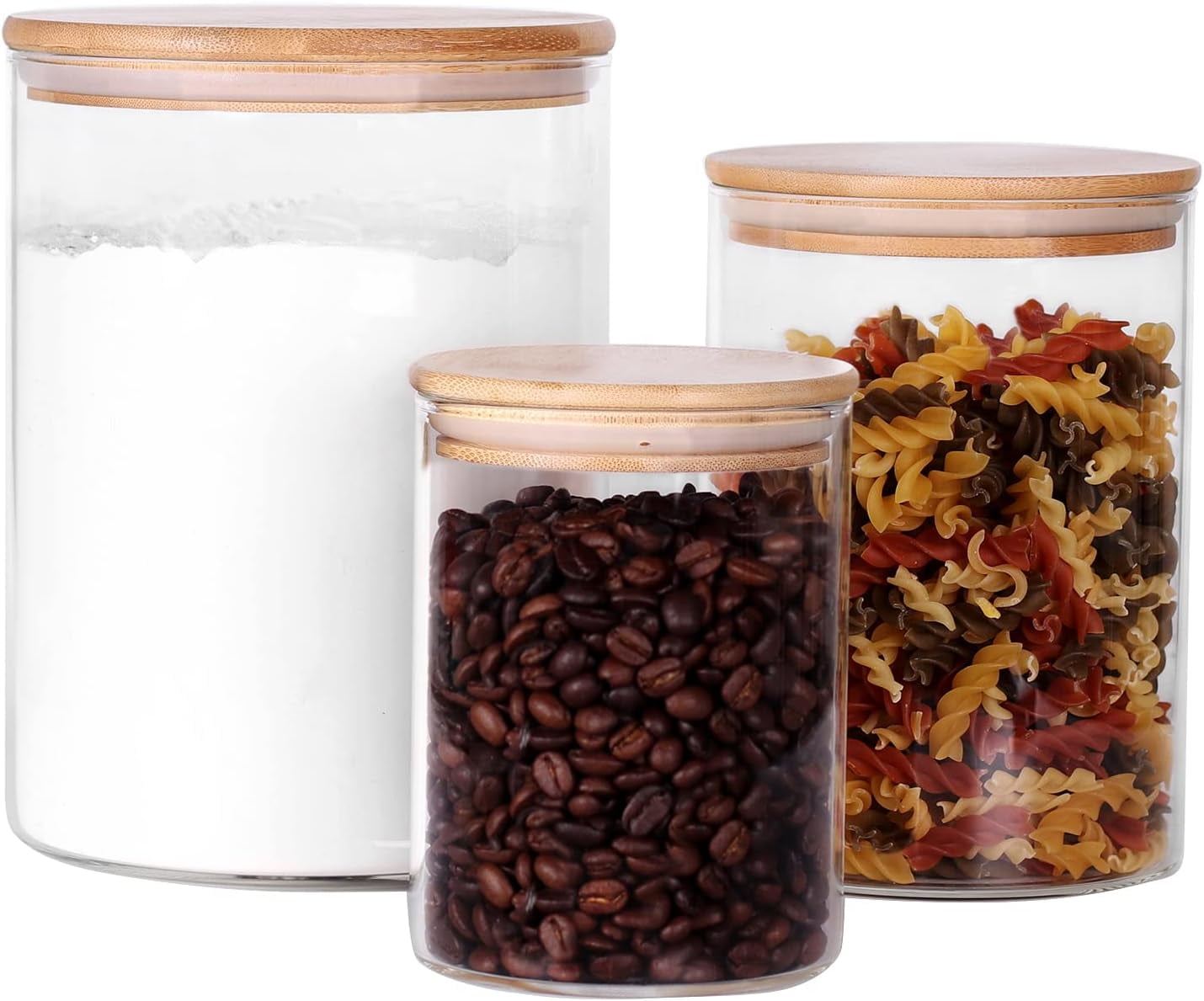 Glass Flour and Sugar Containers, Set of 3 Large Glass Flour Canister ...