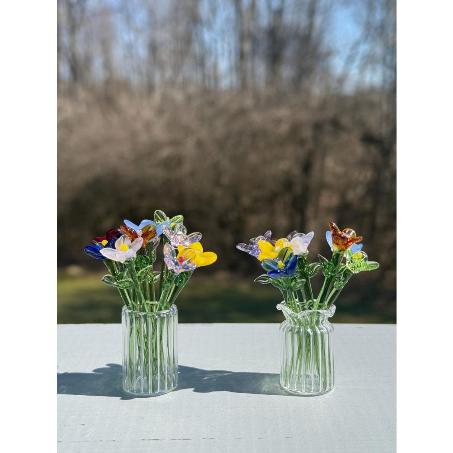 Glass Flower Bouquet - Mini Flower Figurine, Glass Artwork Table ...