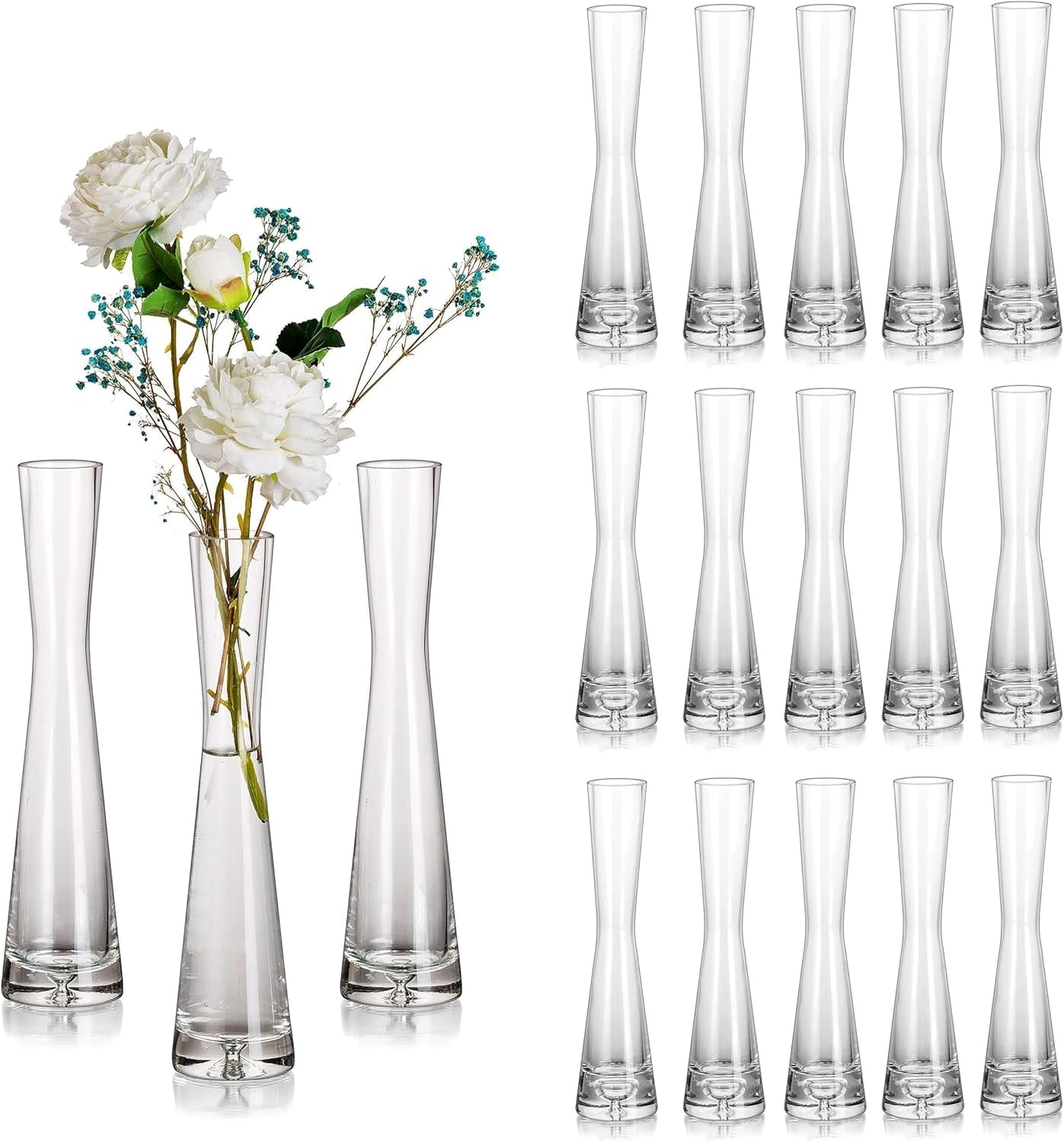 Glass Flower Bud Vase:10" Tall Skinny Vase Set of 6 Slim Single Rose ...