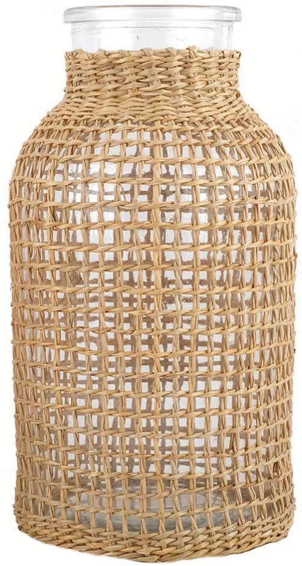 Glass Flower Vase with Rattan Cover Flower Bud Vase Round Decorative ...