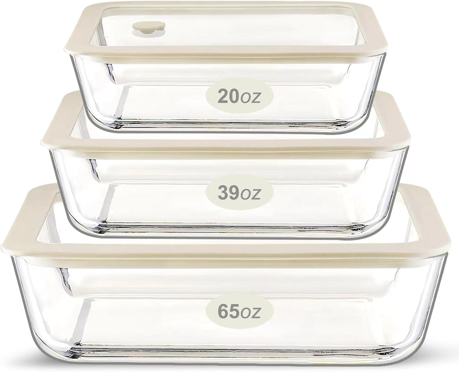 Glass Food Container Set with Glass Lid, Large Size 3 Pack, Glass Food ...