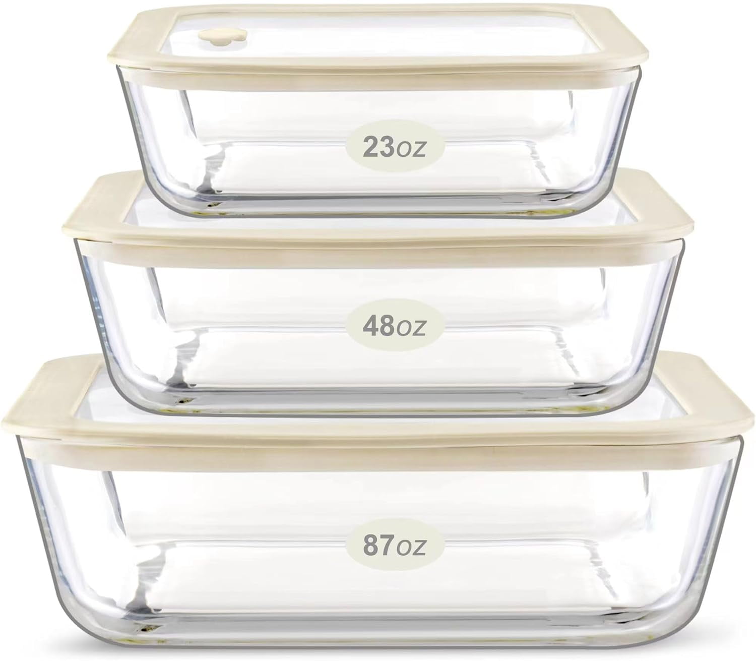 Glass Food Container Set with Silicone Glass Lid, 3 Pack, Airtight ...