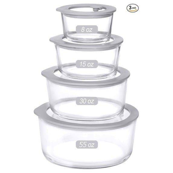 Glass Food Containers with Lids 4 Pack, Microwave Safe, Round Glass ...