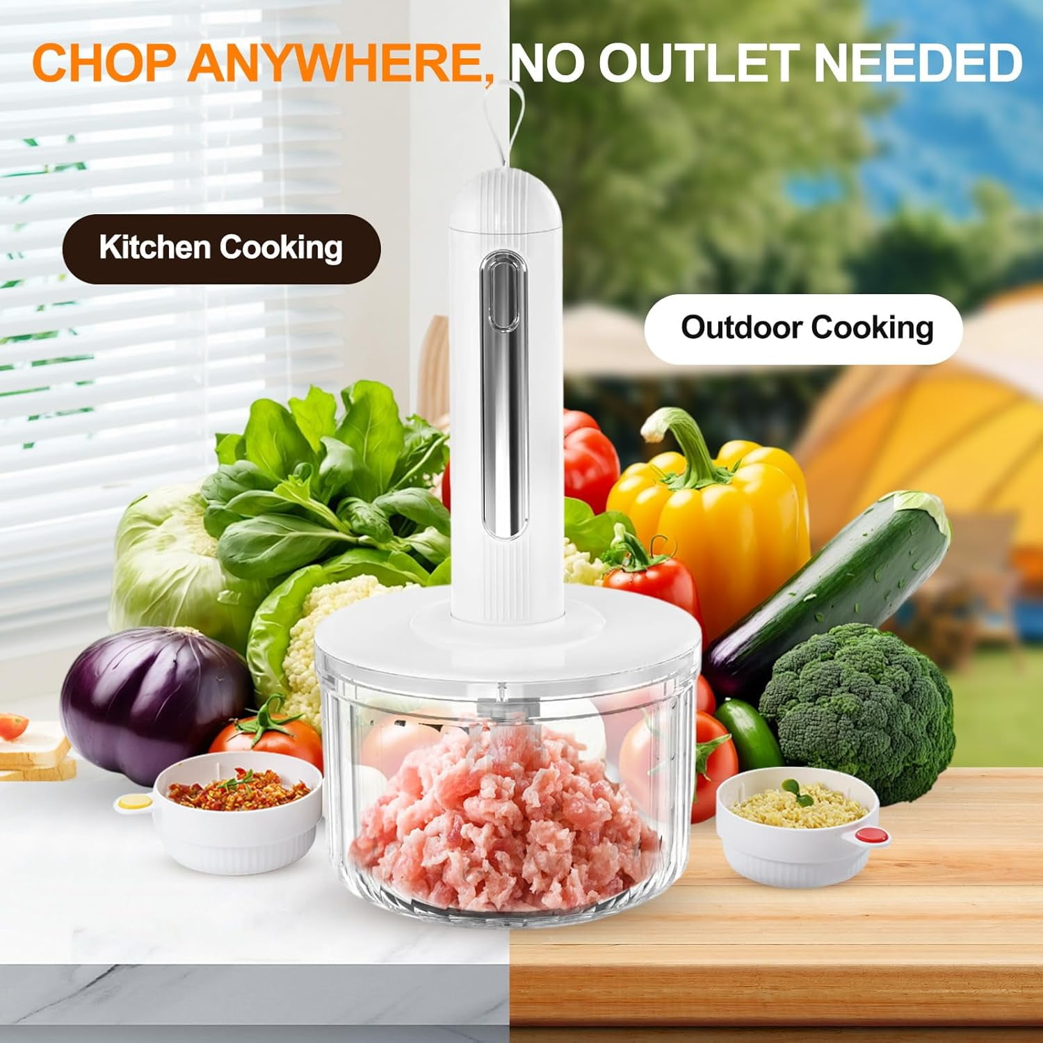 Glass Food Processor, Cordless Electric Meat Grinder with 2 Blades & 4 ...