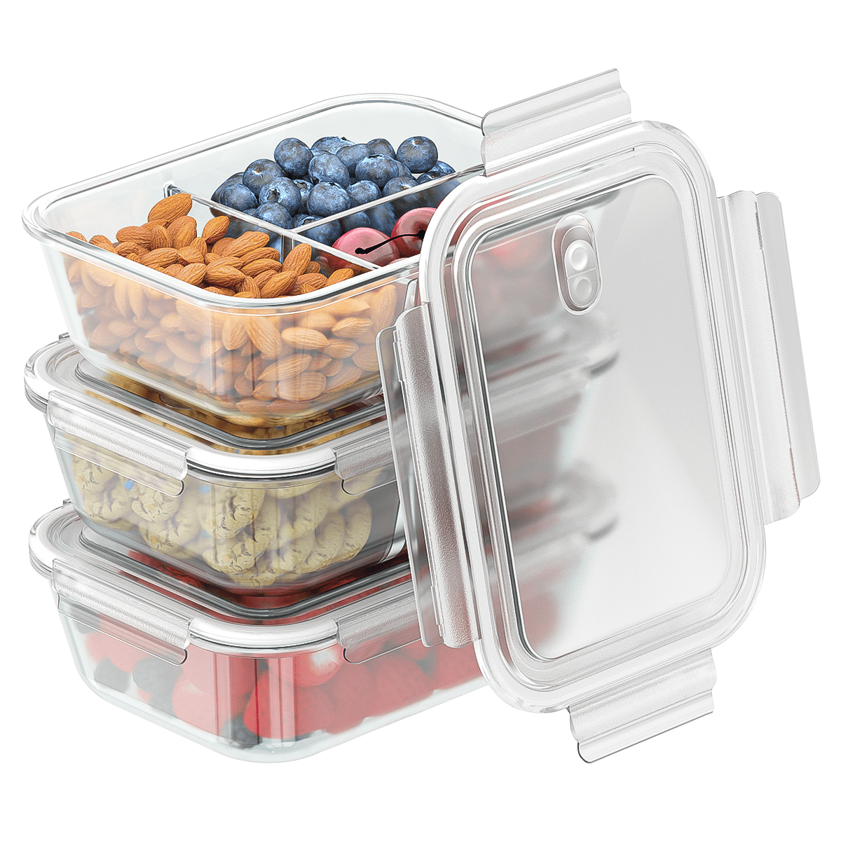 Glass Meal Prep Containers [4 Pack, 30 oz] - 2 & 3 Compartment Food ...