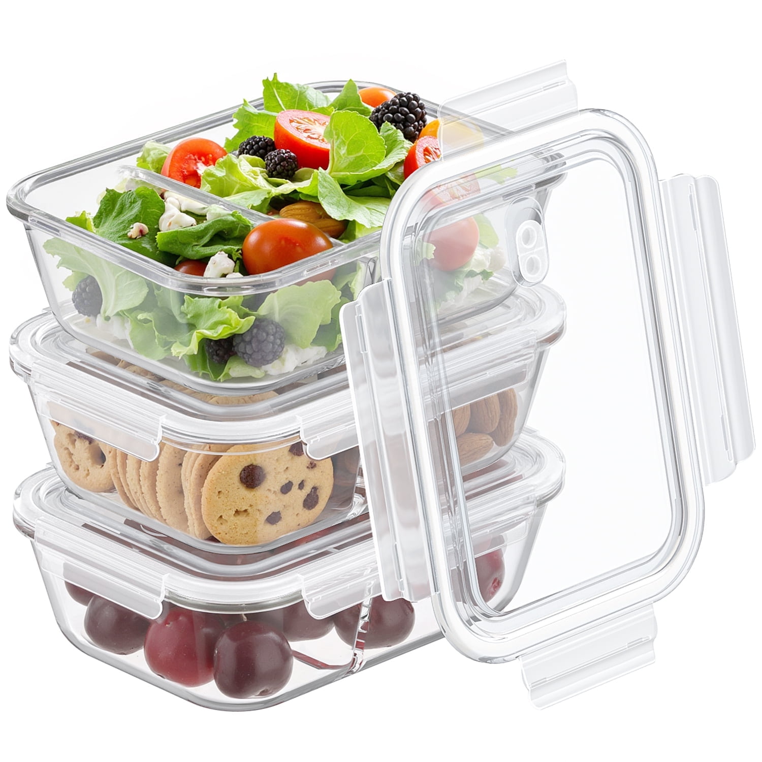 Glass Food Storage Container with Lids, 3 Pack 34 oz Meal Prep ...