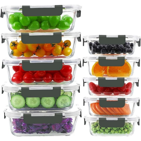 Glass Food Storage Containers, 10 Pack Glass Meal Prep Containers ...